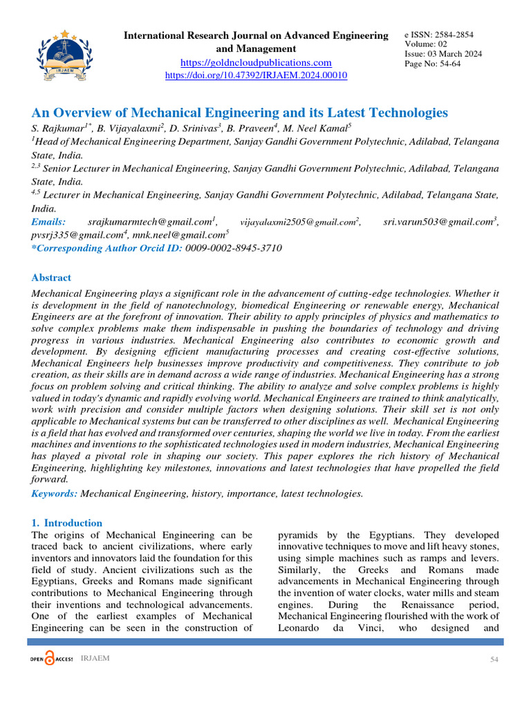 Impact of Innovations in Mechanical Engineering | PDF | Engineering ...