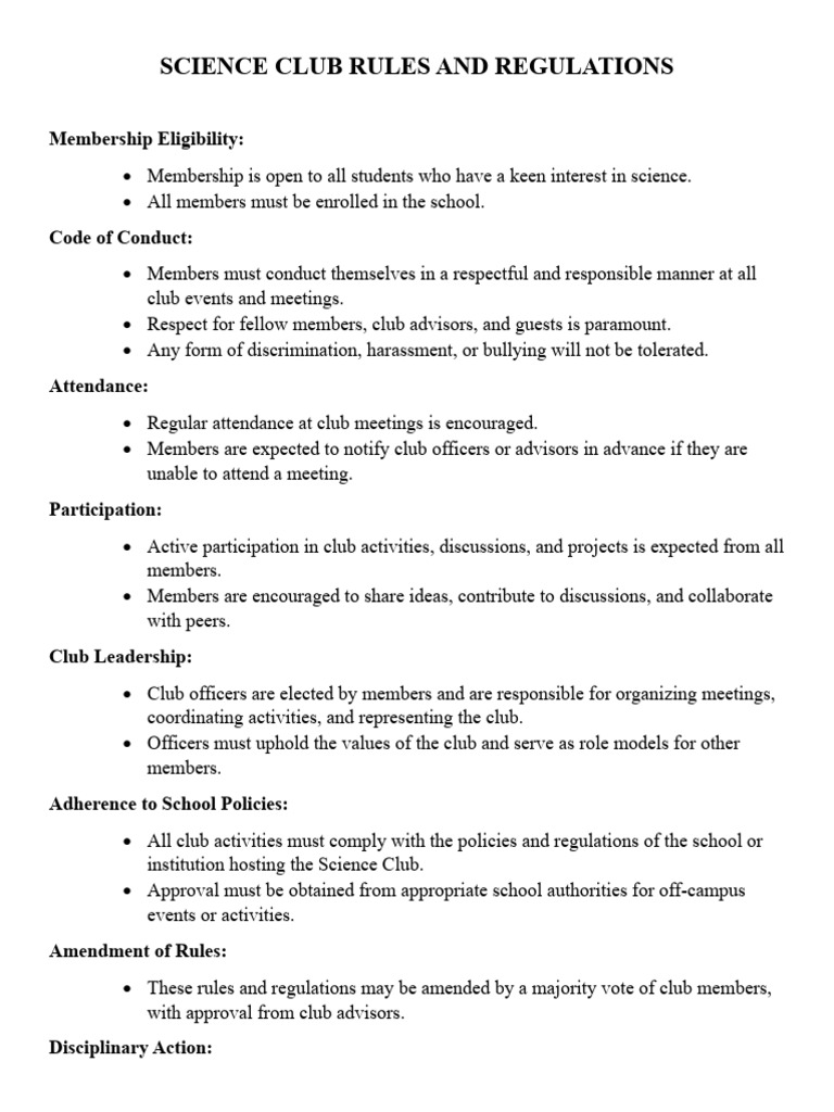 Science Club Membership Guidelines | PDF | Justice | Crime & Violence