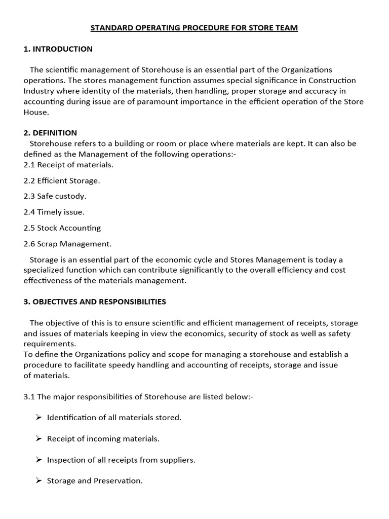 SOP For Stores | Download Free PDF | Warehouse | Scrap