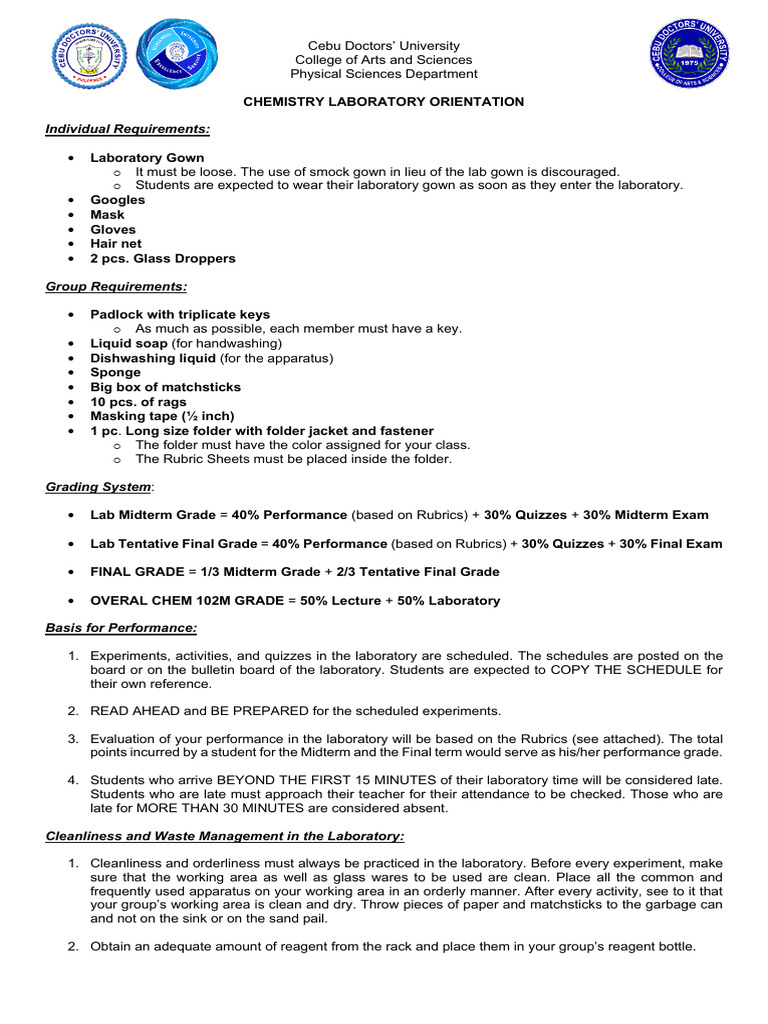 Chemistry Laboratory Orientation | PDF