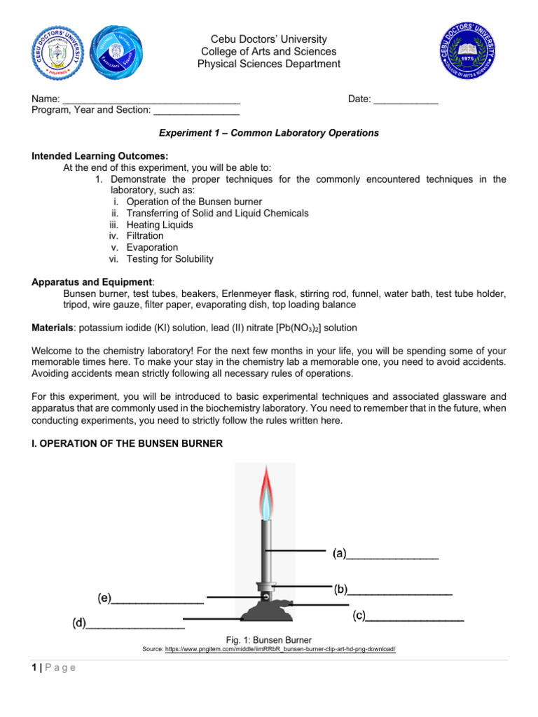 Experiment 1 - Common Laboratory Operations | PDF | Solubility | Filtration
