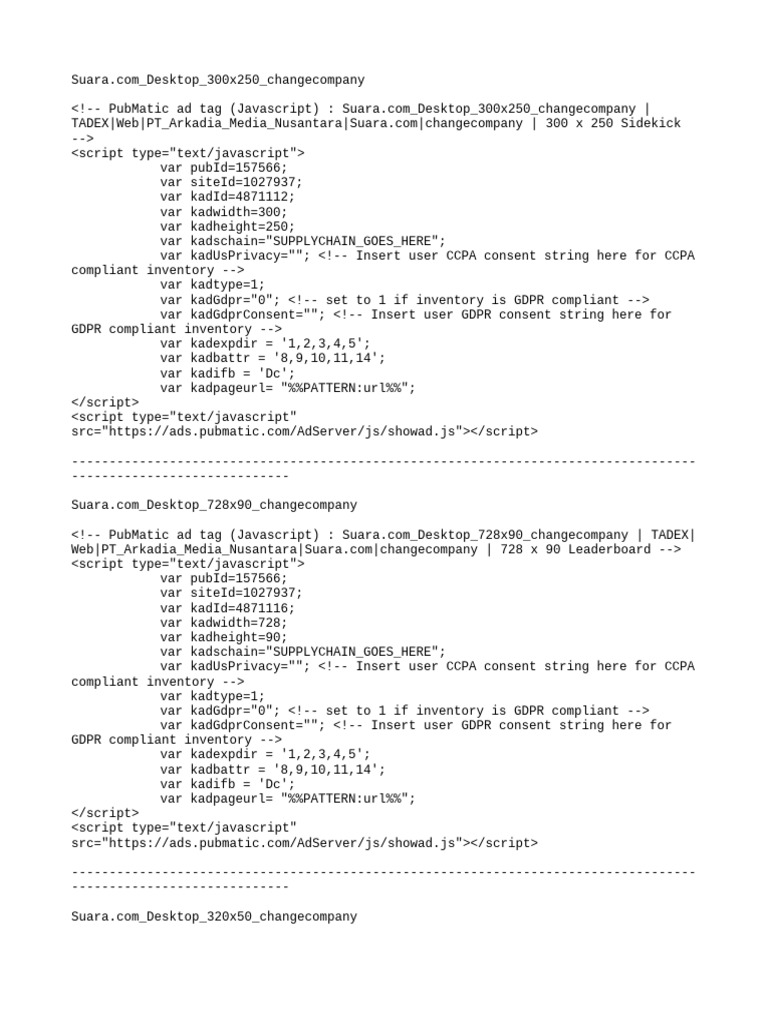 Suara.com Ad Tags Overview | PDF