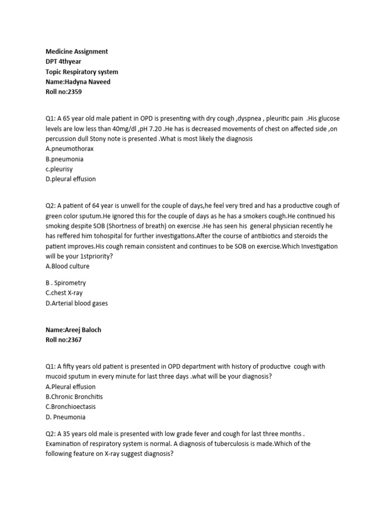Respiratory System Medical Assignments | PDF