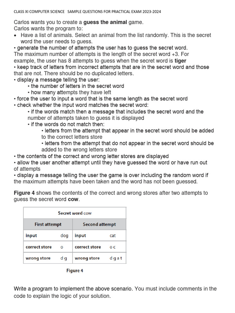 Class Xi Computer Science Sample Questions For Practical Exam | PDF ...