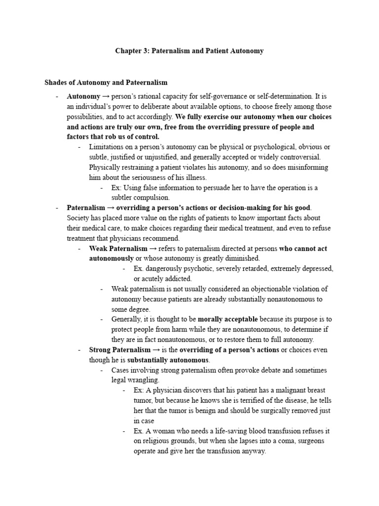 Chapter 3 - Paternalism and Patient Autonomy | PDF | Autonomy ...