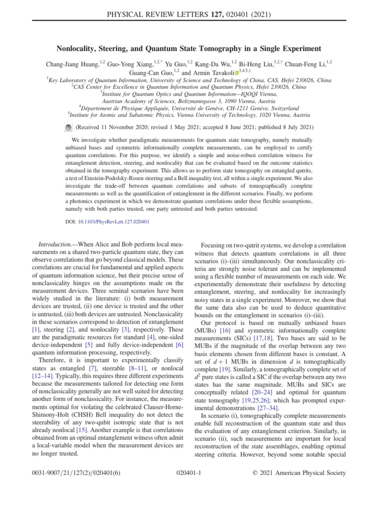 Nonlocality, Steering, and Quantum State Tomography in A Single ... Nonlocality, Steering, and Quantum State Tomography in A Single ...