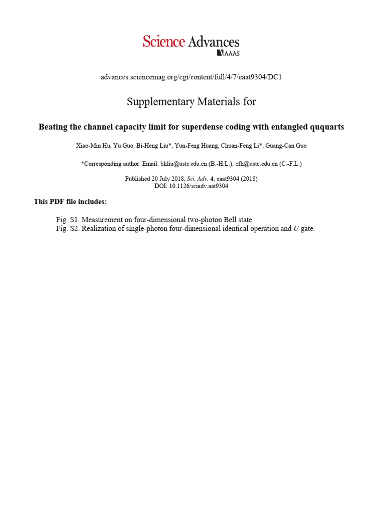 Supplementary Materials For Beating The Channel Capacity Limit For Superdense Coding With ...