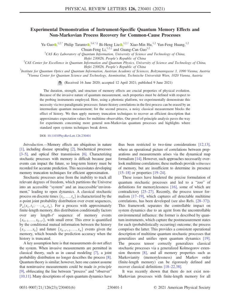 Experimental Demonstration of Instrument-Specific Quantum Memory Effects and Non-Markovian ...