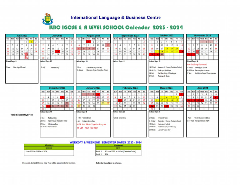 2023-2024 ILBC School Calendar | PDF