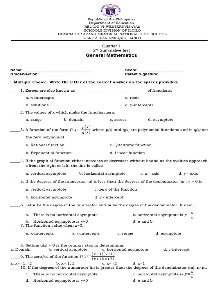 Gen Math 2nd Summ | PDF | Asymptote | Function (Mathematics)