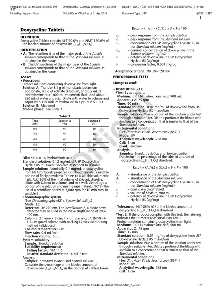 Doxycycline Tablets | PDF | Ultraviolet–Visible Spectroscopy | Absorbance