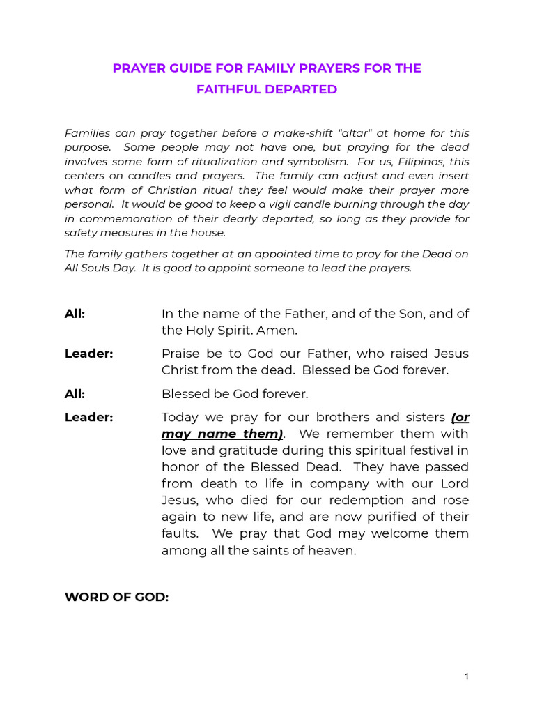 Prayer Guide For Family (Prayers For The Dead) | PDF | Jesus | God The ...