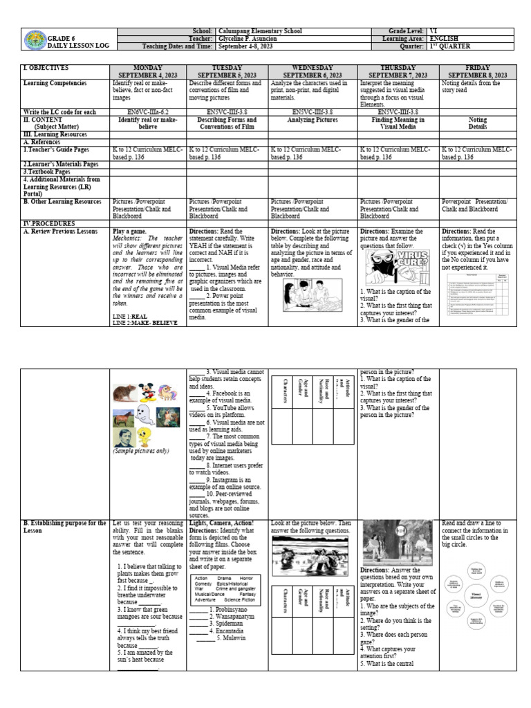 Grade 6 English DLL: Q1 Week 2 Plan | PDF | Mass Media | Experience