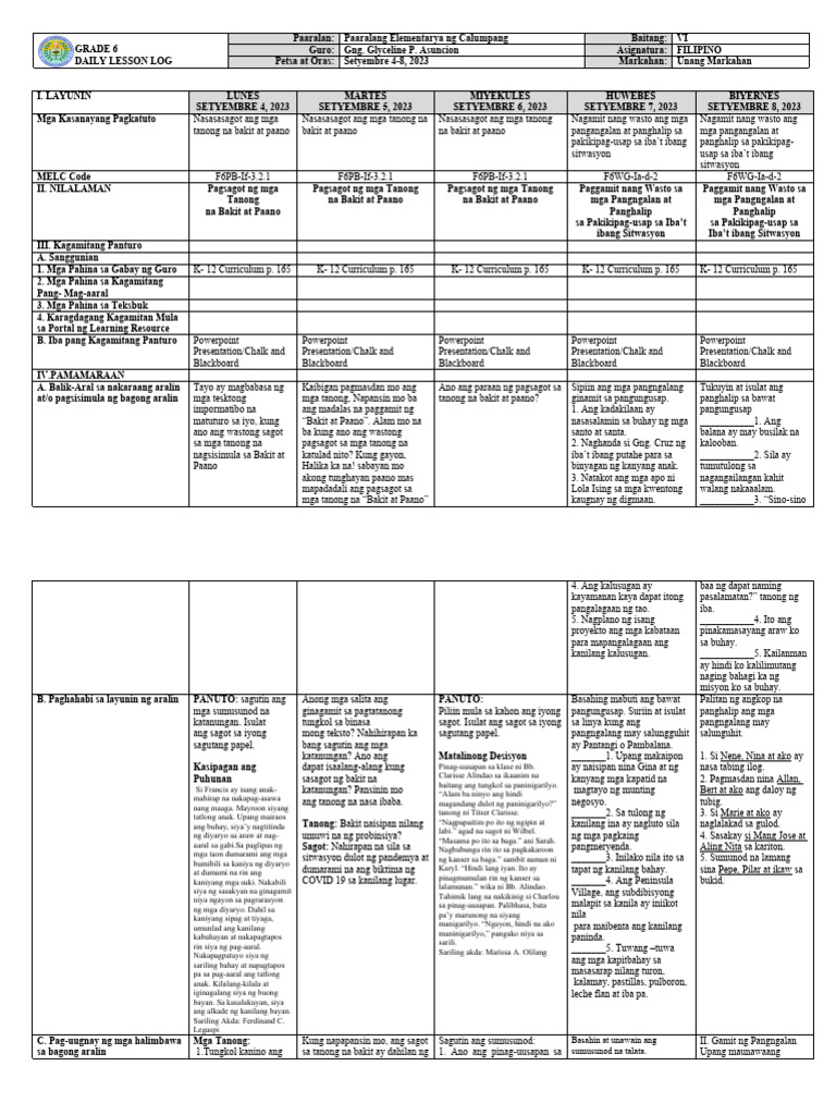 DLL Grade6 Filipino Q1 W2 | PDF