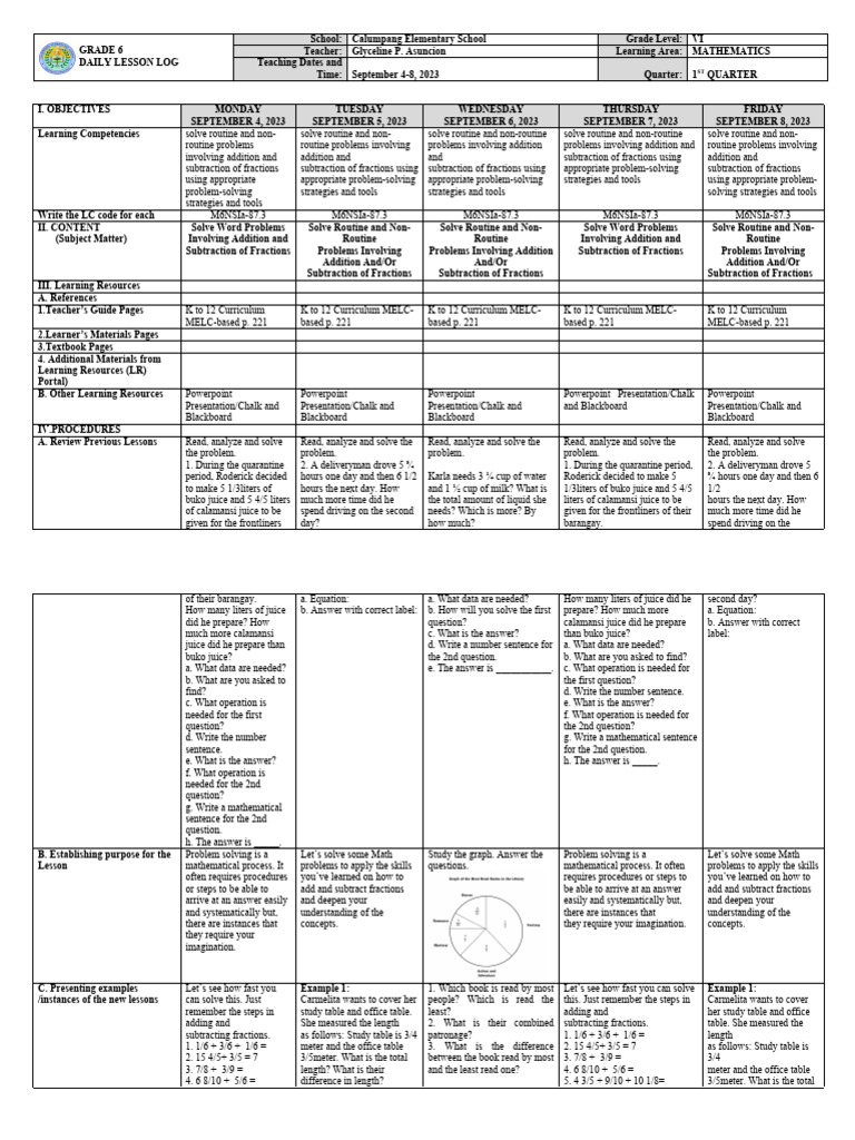 DLL Grade6 Math Q1 W2 | PDF | Mathematics