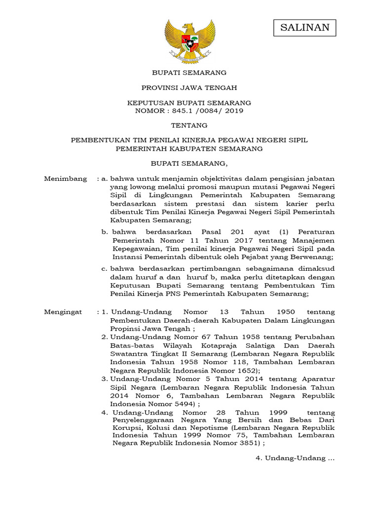 Pembentukan Tim Penilai Kinerja PNS | PDF
