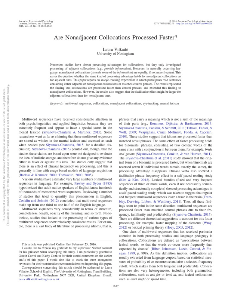 Are Nonadjacent Collocations Processed Faster? | PDF | Adjective | Word