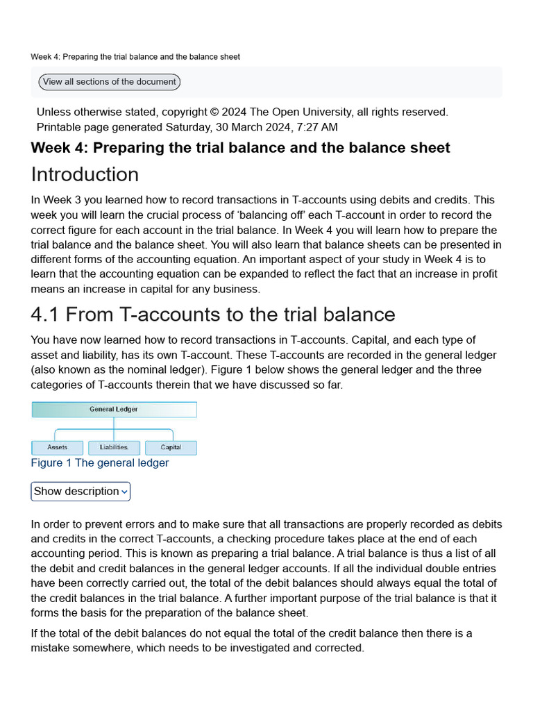 Week 4 - Preparing The Trial Balance and The Balance Sheet - View As Single Page - OpenLearn | PDF