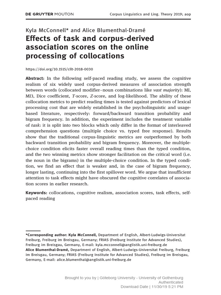 Effects of Task and Corpus-Derived Association Scores On The Online Processing of Collocations ...