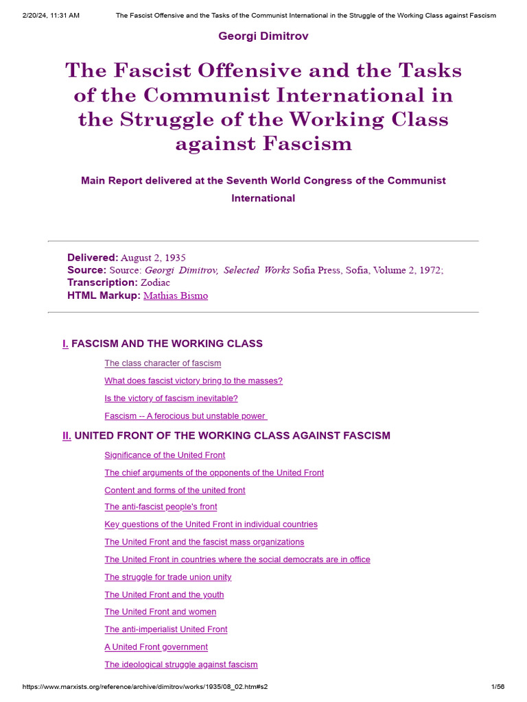 Dimitrov Thesis On Fascism - The Fascist Offensive and The Tasks of The ...