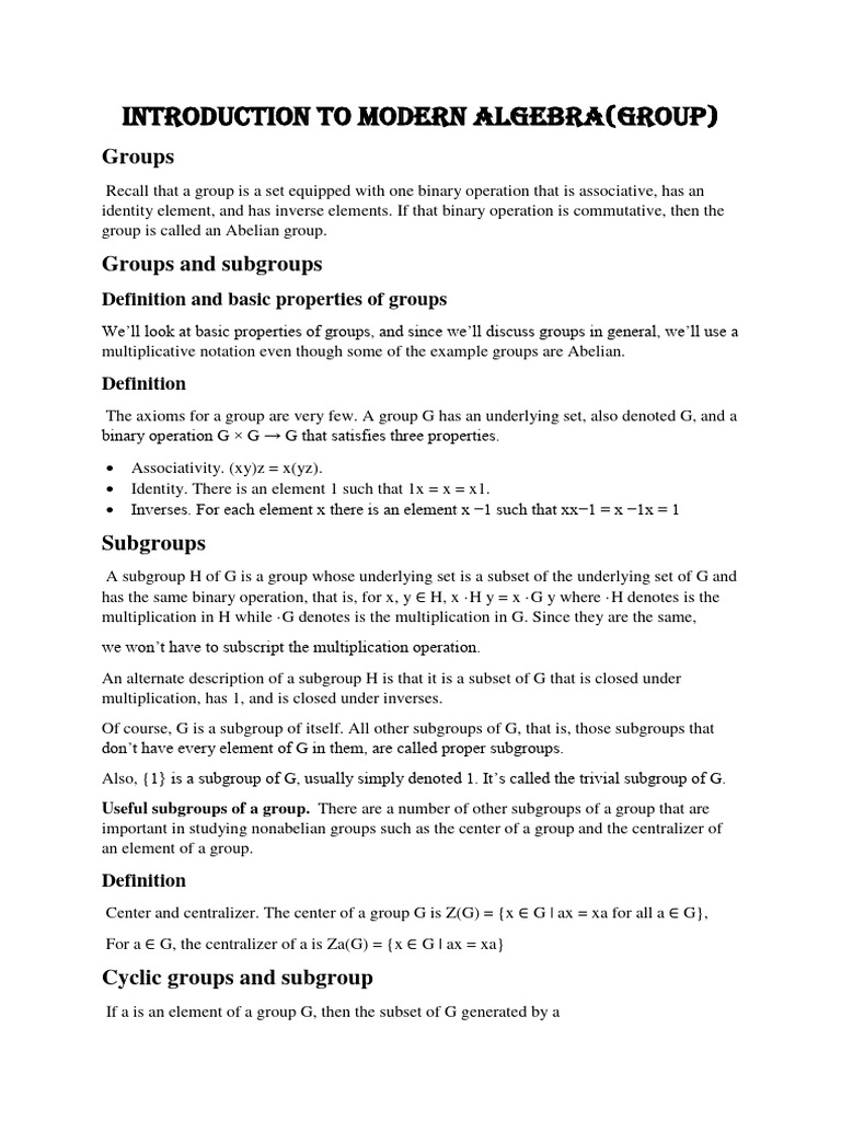 Introduction To Modern Algebra (GROUP) | PDF | Group (Mathematics ...