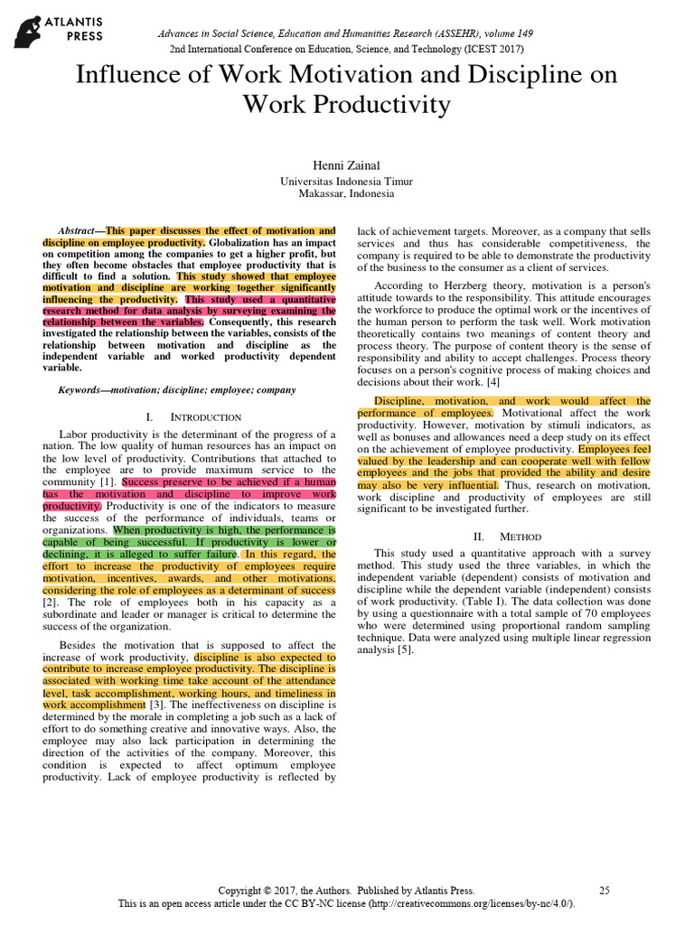 Influence of Work Motivation and Discipline On Work Productivity | PDF ...