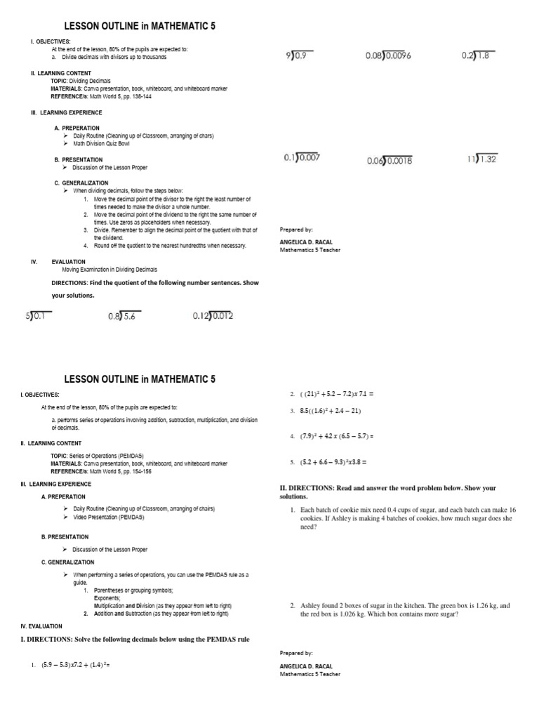 MATH5.Dividing Decimals | PDF | Division (Mathematics) | Numbers
