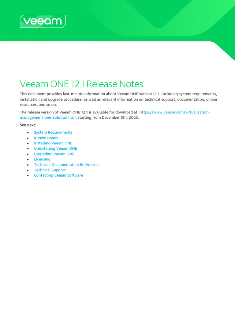 Veeam One 12 1 Release Notes | PDF | Hyper V | Windows 10 Veeam One 12 1 Release Notes | PDF | Hyper V | Windows 10