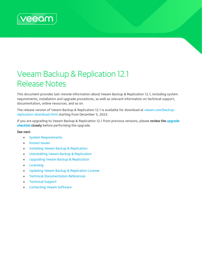 Veeam Backup 12 1 Release Notes | PDF