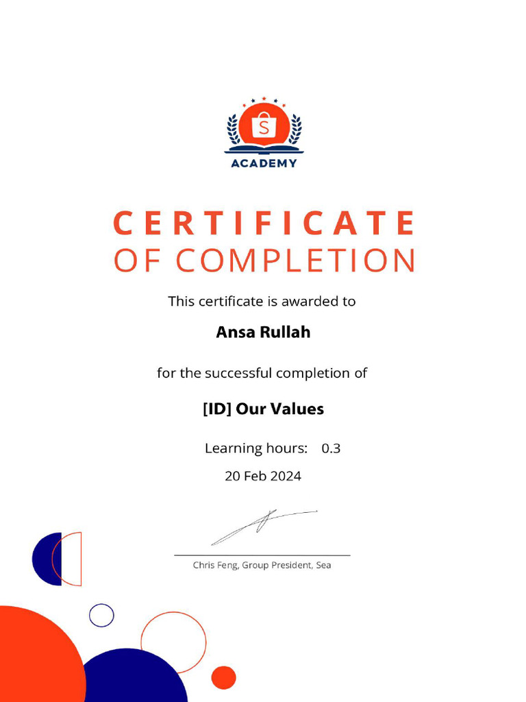 (ID) Our Values - Certificate | PDF
