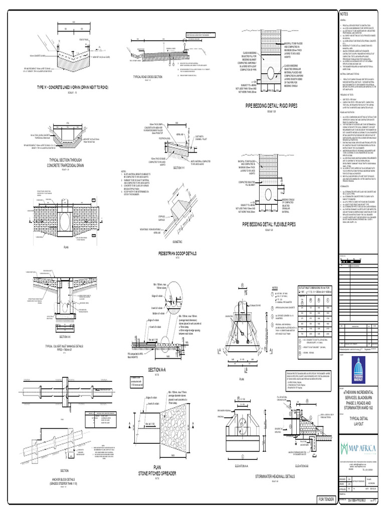 Pipe Bedding Detail: Rigid Pipes: Type 'A' - Concrete Lined V-Drain ...