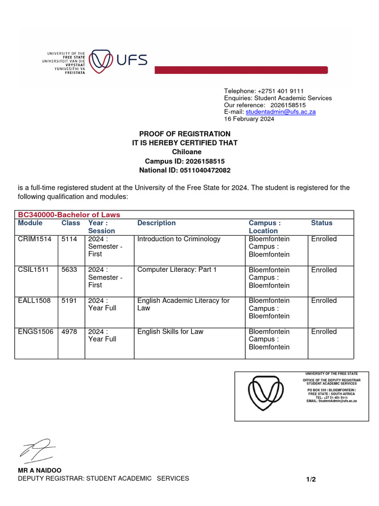 Chiloane Proof of Registration | PDF