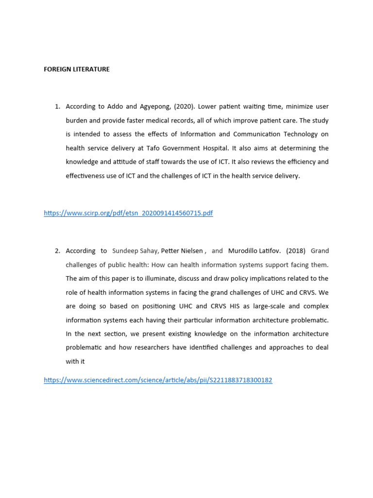 Foreign and Local Literarure | PDF | Health Care | Medical Record