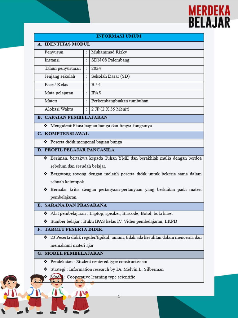 Modul Ajar Kelas 4 Ipas Materi Bagian Bunga Dan Fungsinya by Muhammad ...