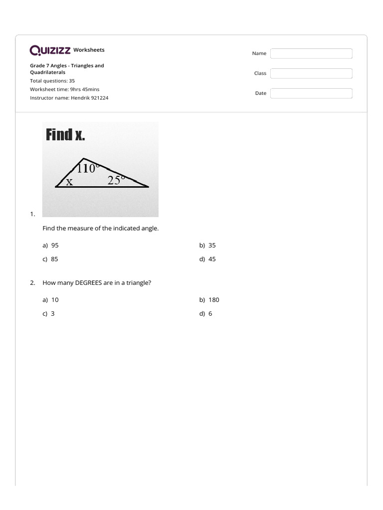 Grade 7 Angles - Triangles and Quadrilaterals - Q | PDF | Geometry ...