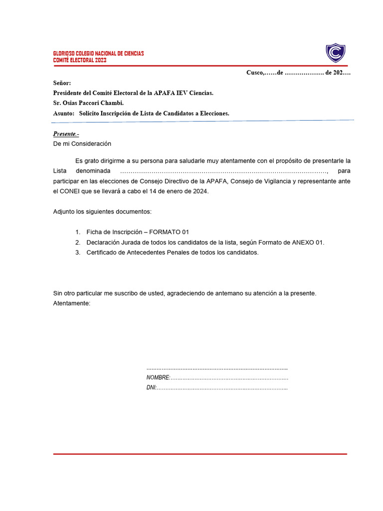 Formato Unico de Inscripcion de Listas | PDF | Gobierno Formato Unico de Inscripcion de Listas | PDF | Gobierno