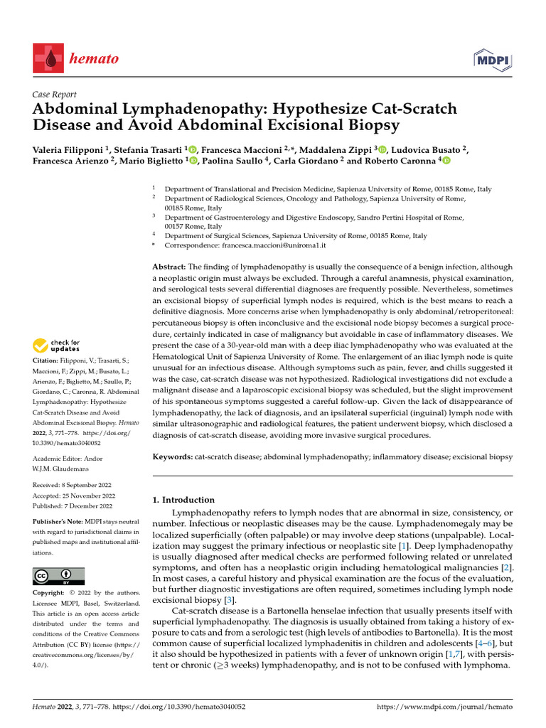 Abdominal Lymphadenopathy - Hypothesize Cat-Scratch Disease and Avoid ...