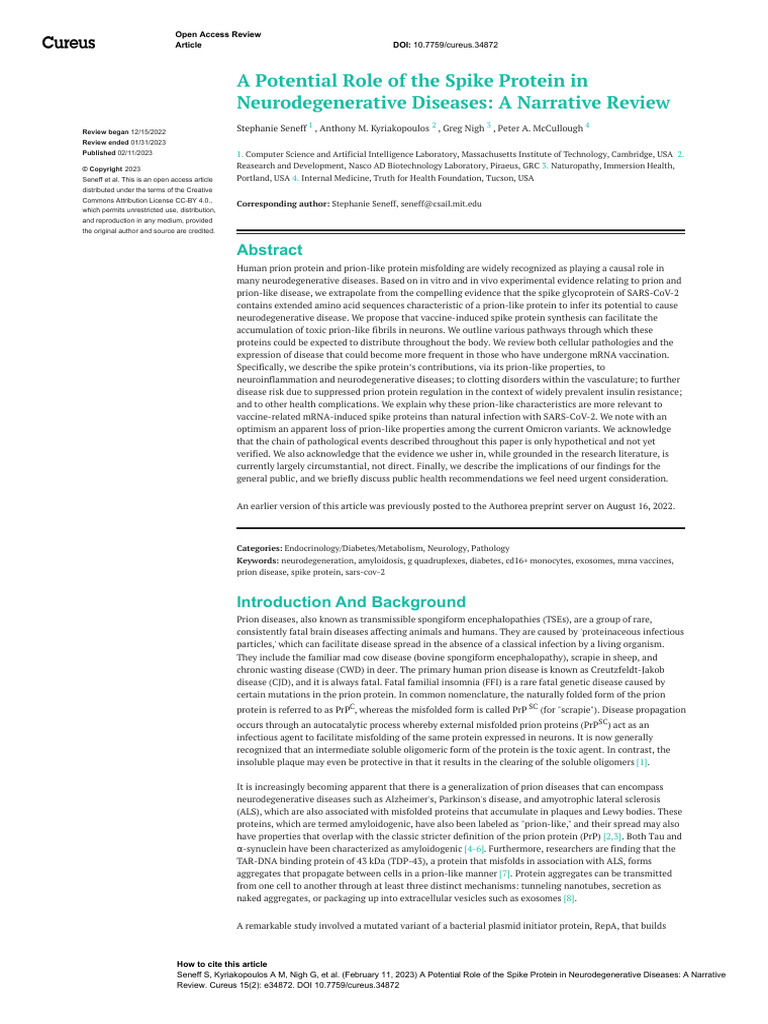 (Article) A Potential Role of The Spike Protein in Neurodegenerative ...