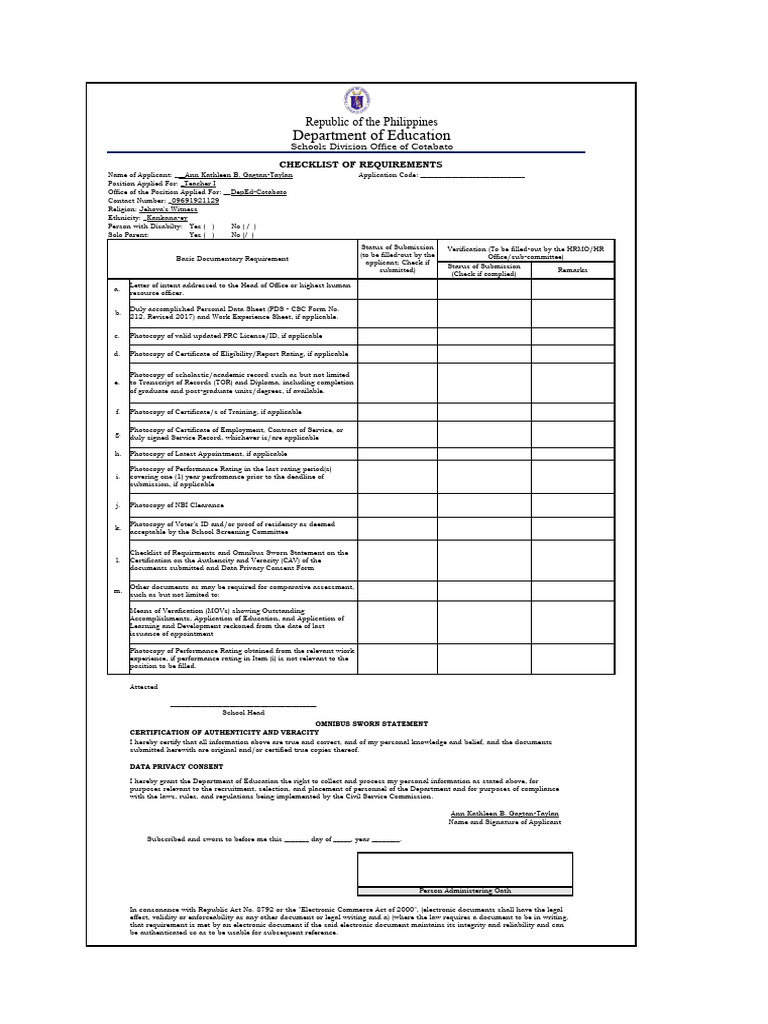 OMNIBUS CHECKLIST OF Requirements | PDF | Authentication