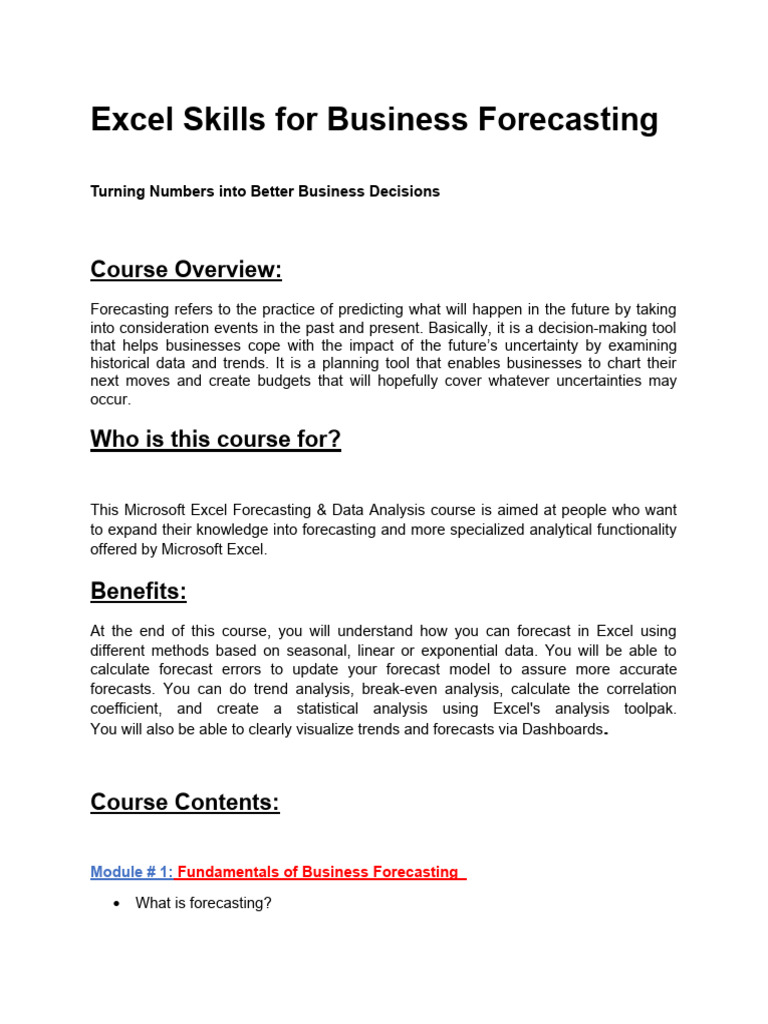 Excel Forecasting for Professionals | PDF | Forecasting | Statistics
