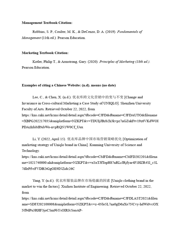 APA Citation Format Examples | PDF | Marketing | Business