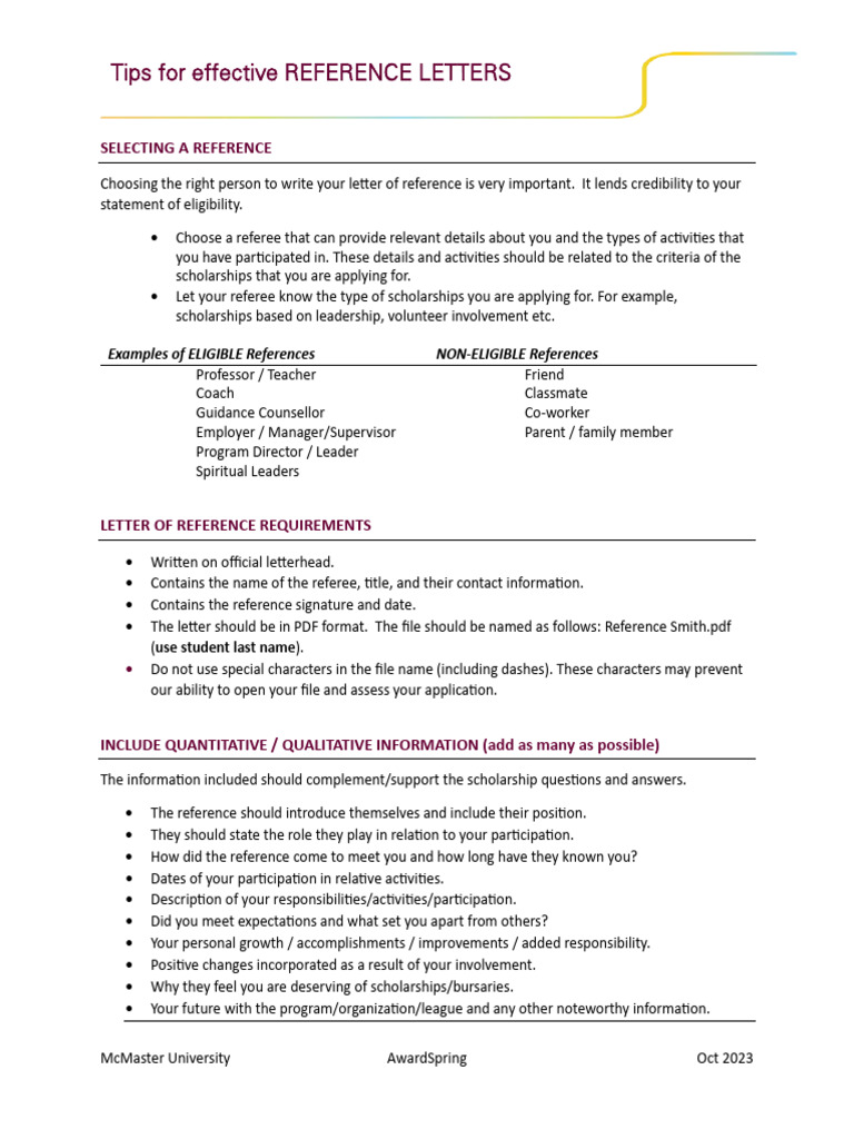 Tips For REFERENCE LETTERS | PDF