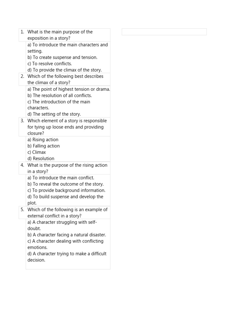 Quiz Eng 6 Story & Plot | PDF | Plot (Narrative)