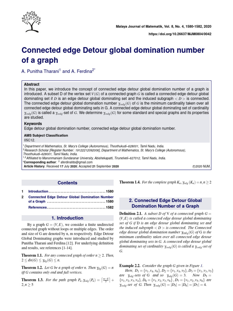 Connected Edge Detour Global Domination Number of A Graph | PDF | Vertex (Graph Theory ...