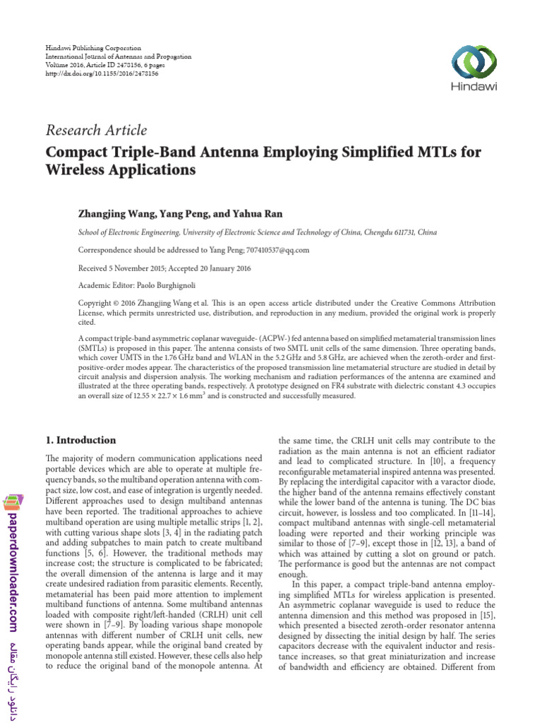 Research Article: Compact Triple-Band Antenna Employing Simplified Mtls For Wireless ...