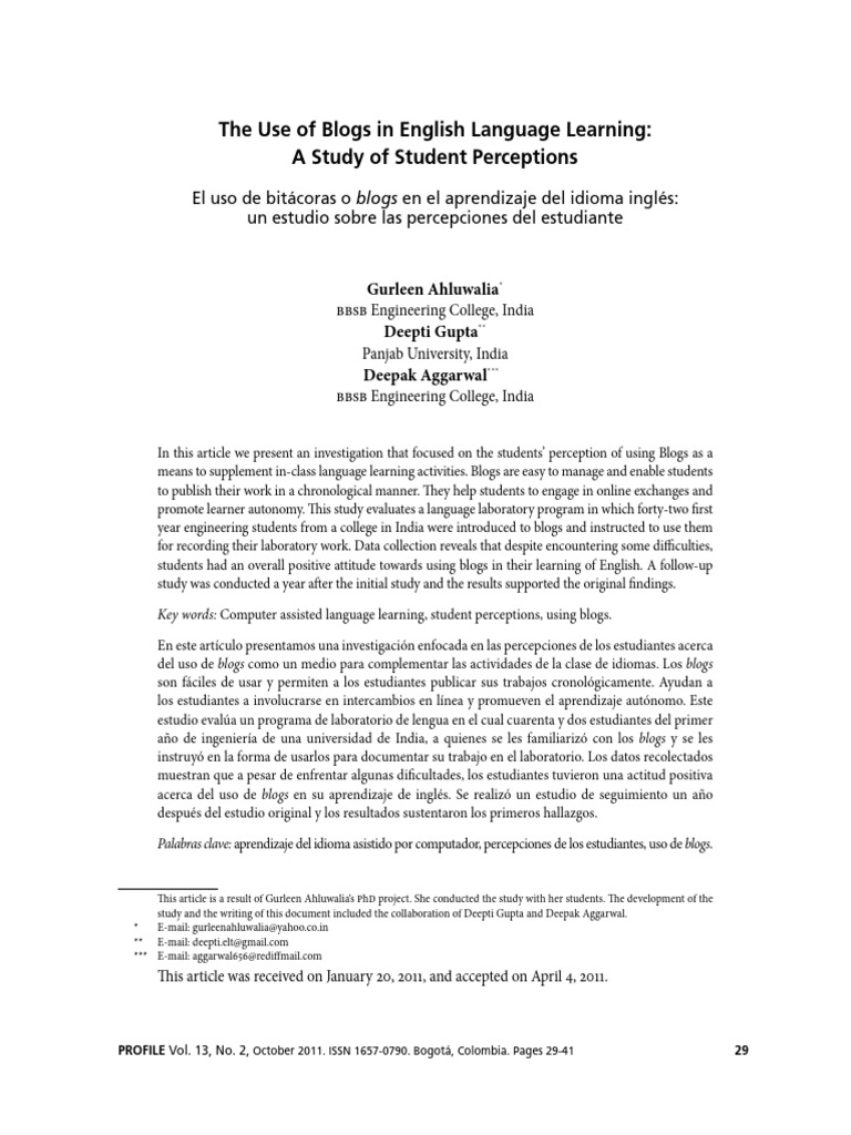 The Use of Blogs in English Language Learning: A Study of Student ...