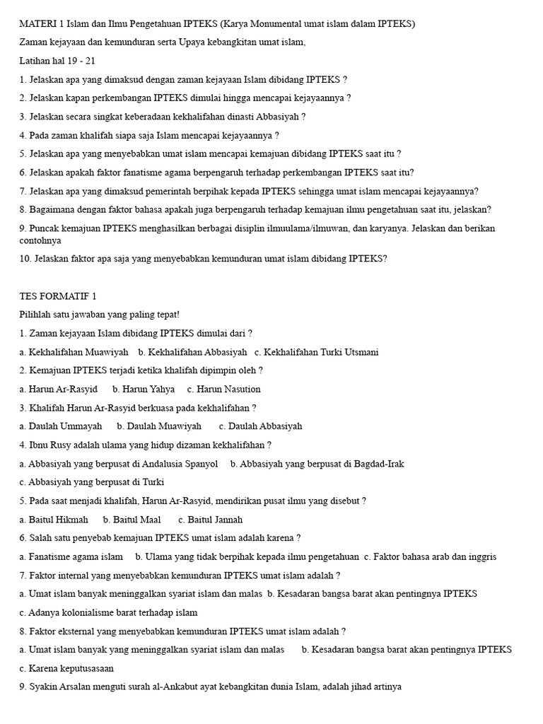 Soal Esai Dan Pilihan Ganda AIK 4 | PDF