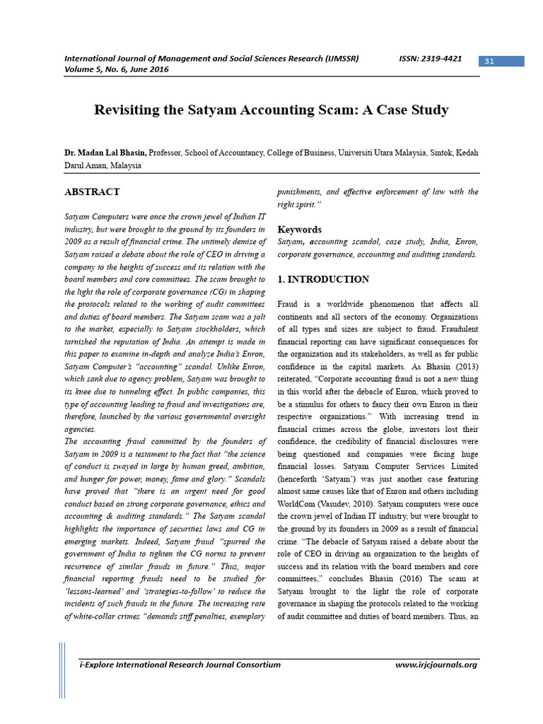 Revisiting The Satyam Accounting Scam: A Case Study | PDF | Business