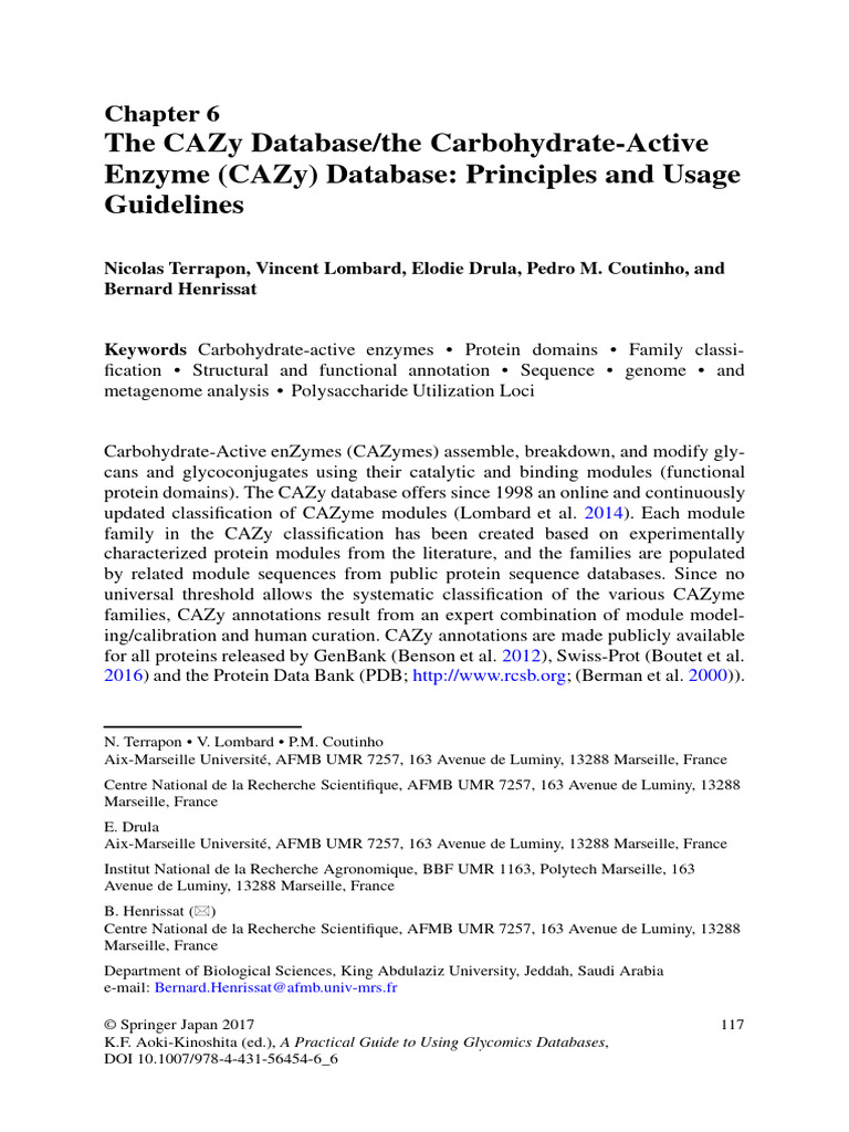 CAZy Database: Enzyme Classification Guide | PDF | Proteins | National ...