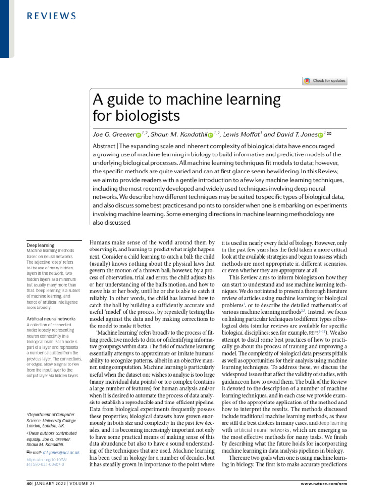 A Guide To Machine Learning For Biologists Pdf Machine Learning Support Vector Machine 